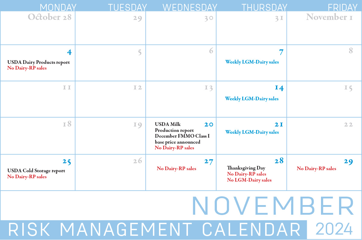Dairy risk management calendar: November | Ag Proud